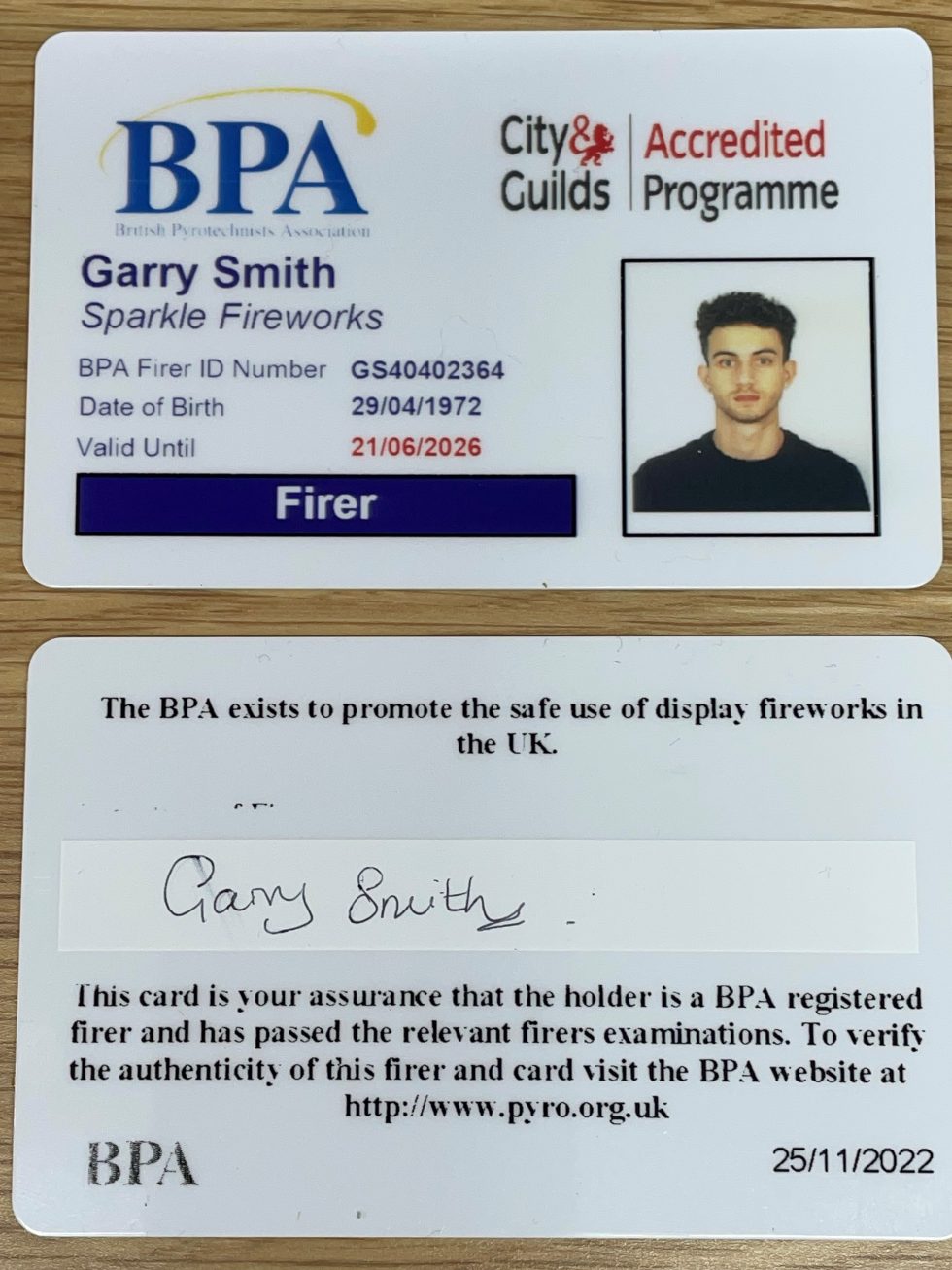 Sample Firers ID Card | British Pyrotechnists Association